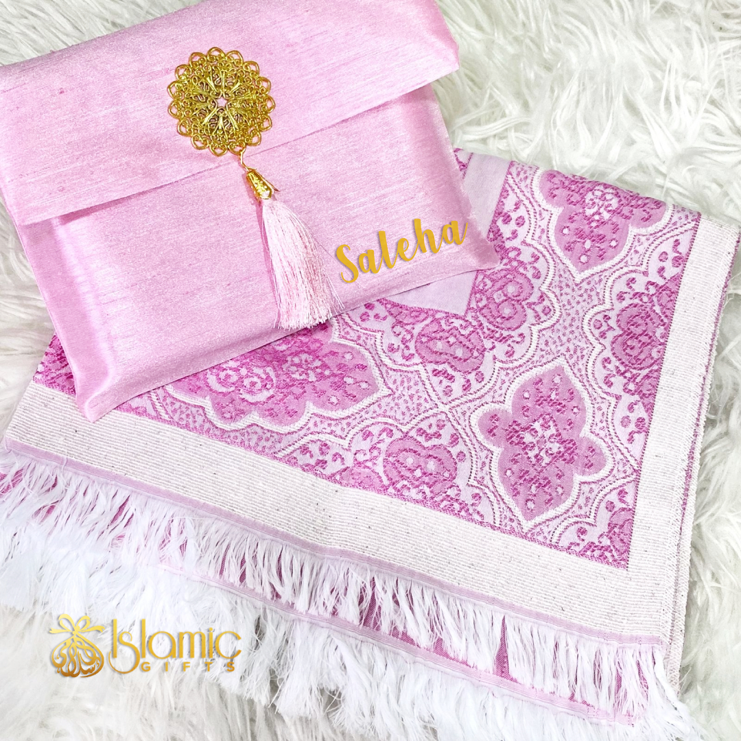 Floral Pink Prayer Rug With Pouch - Islamic Gifts